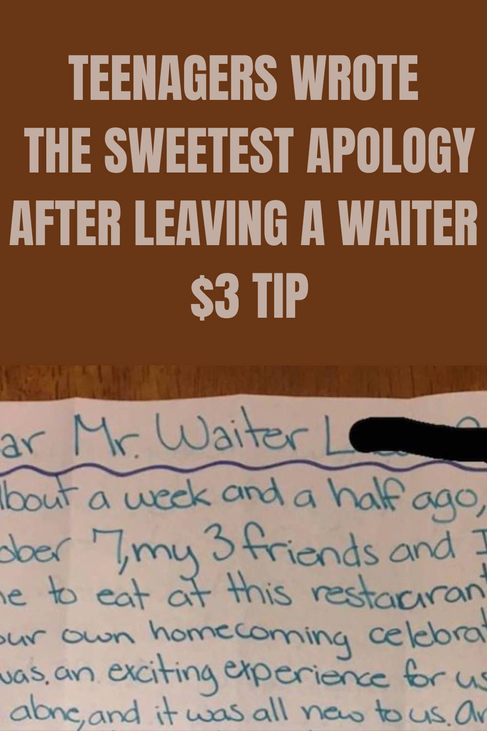 Teenagers Wrote The Sweetest Apology After Leaving A Waiter $3 Tip ...